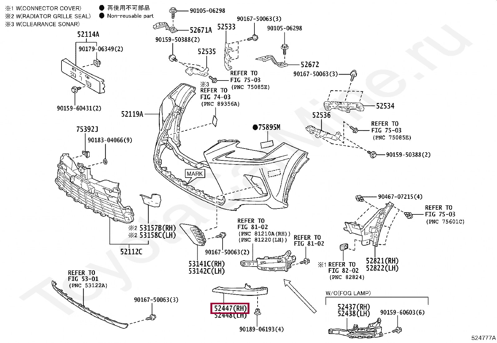 Запчасти Тойота: Накладка переднего бампера правая (5244778010)