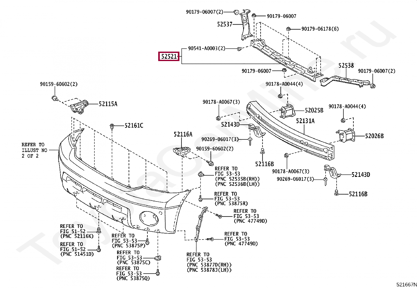 Запчасти Тойота: RETAINER, FRONT BUMPER, UPPER CENTER (525210C040)