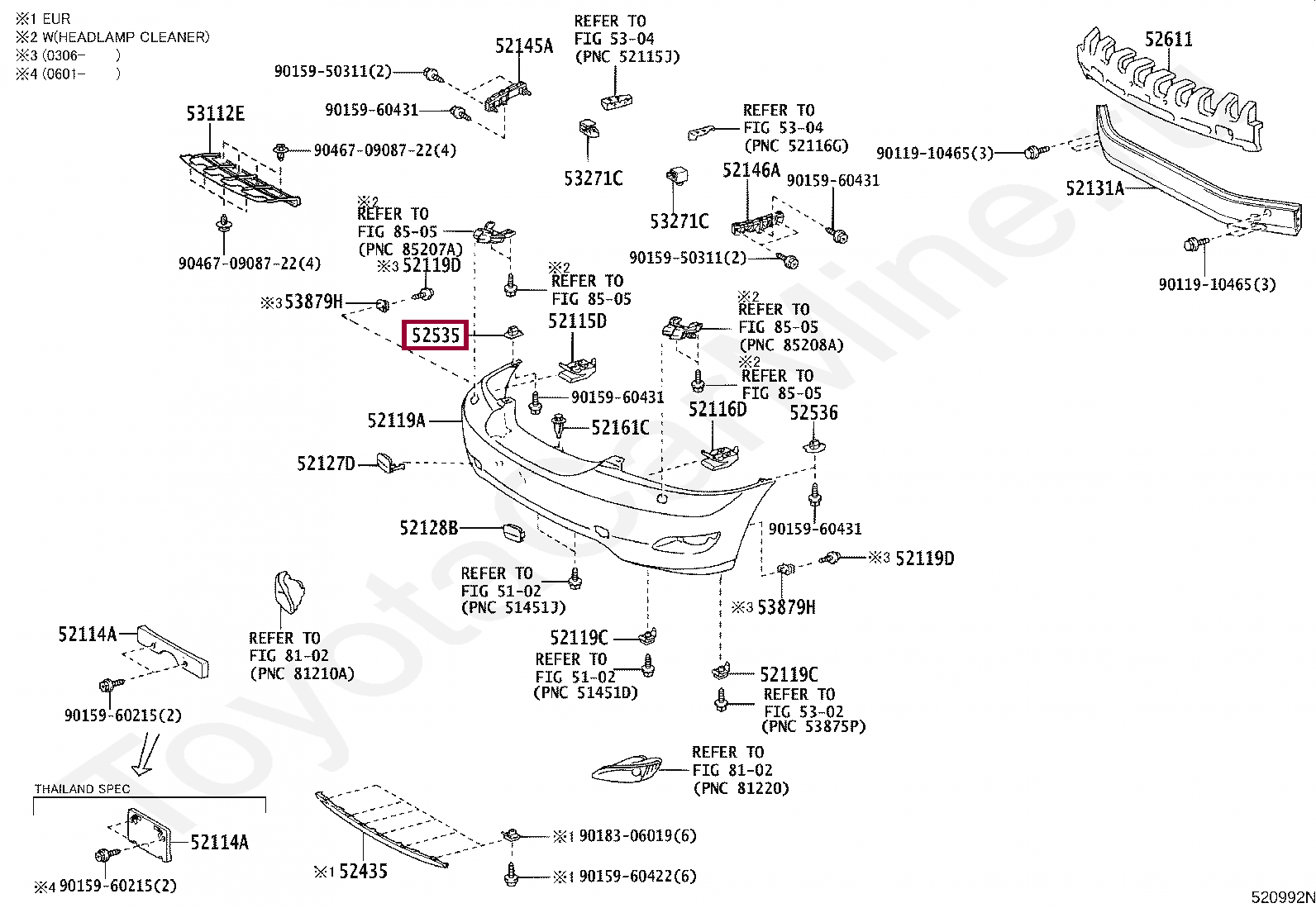 Запчасти Тойота: RETAINER, FRONT BUMPER SIDE, LH (5253548020)