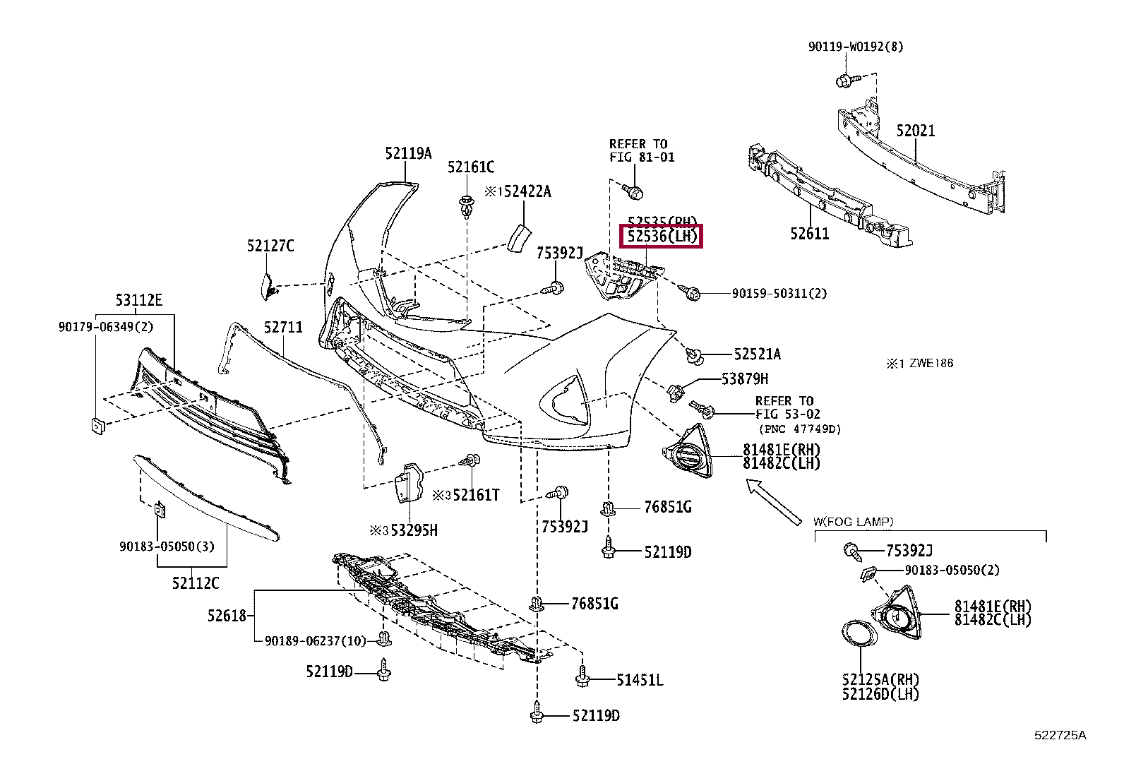 Запчасти Тойота: Кронштейн бампера левый (5253602040)