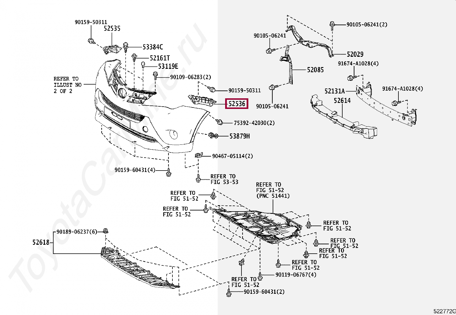 Запчасти Тойота: Направляющая бампера переднего левая (5253642070)