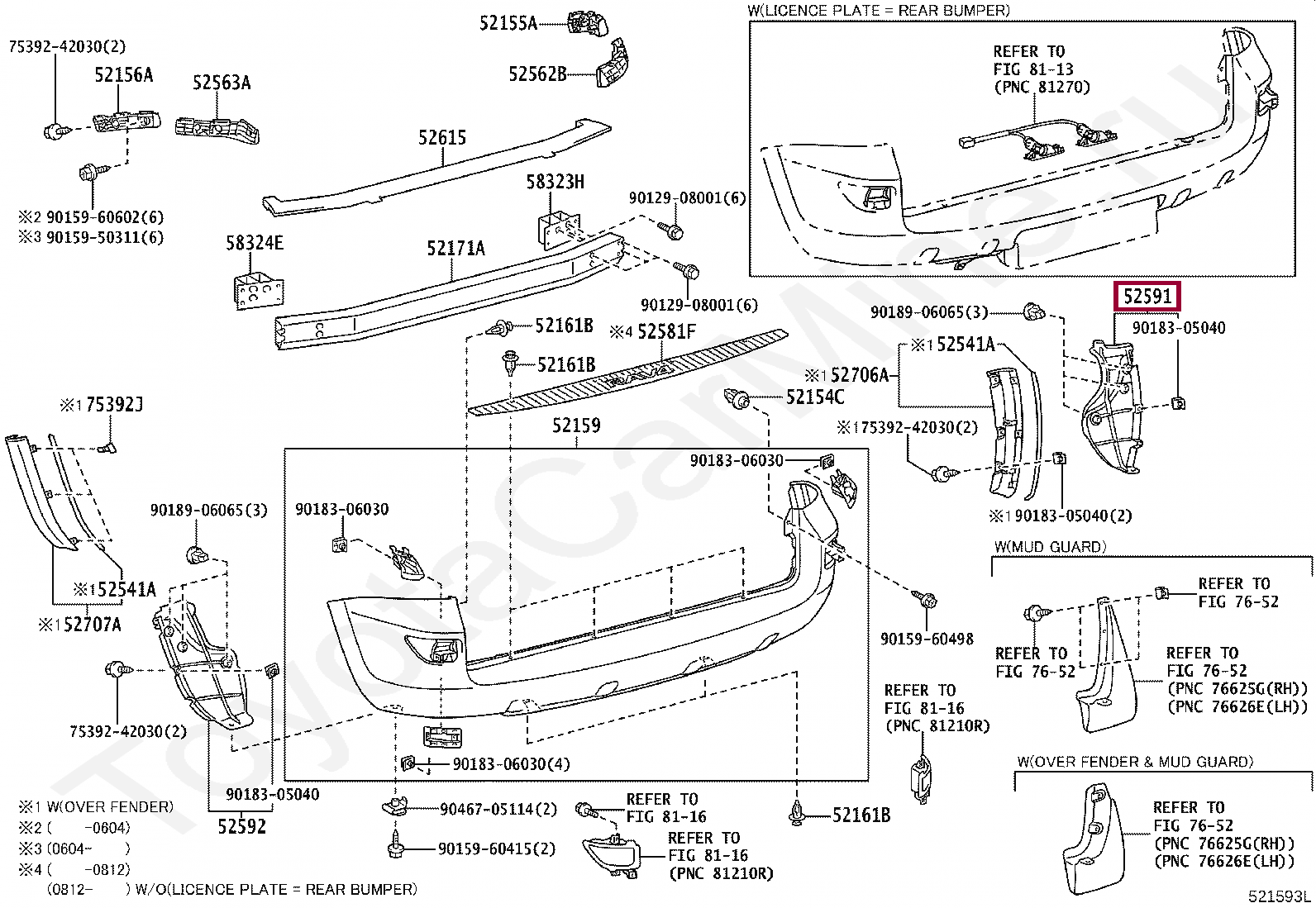 Запчасти Тойота: Пыльник бампера заднего прав (5259142070)