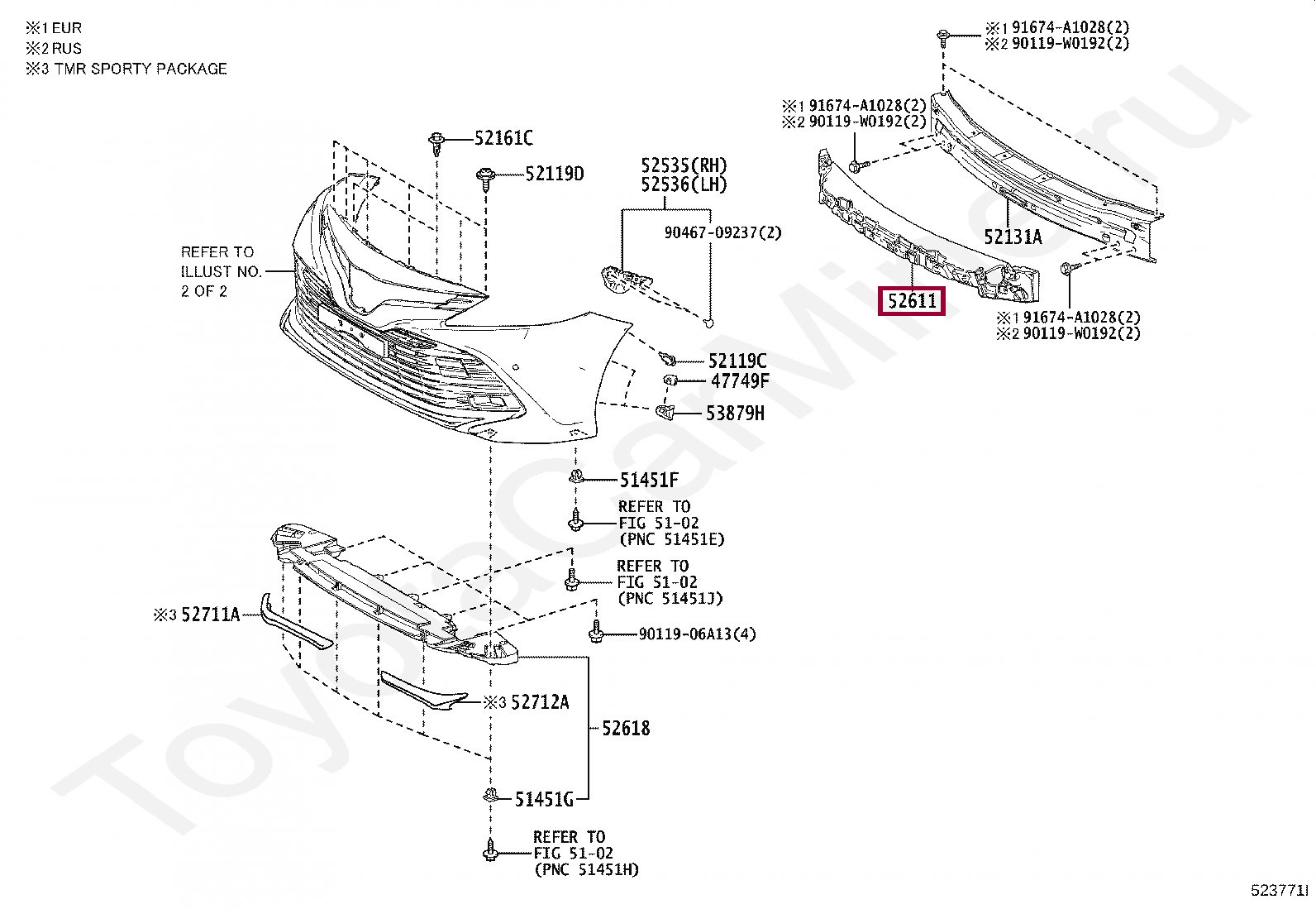 Запчасти Тойота: Абсорбер переднего бампера (5261133300)