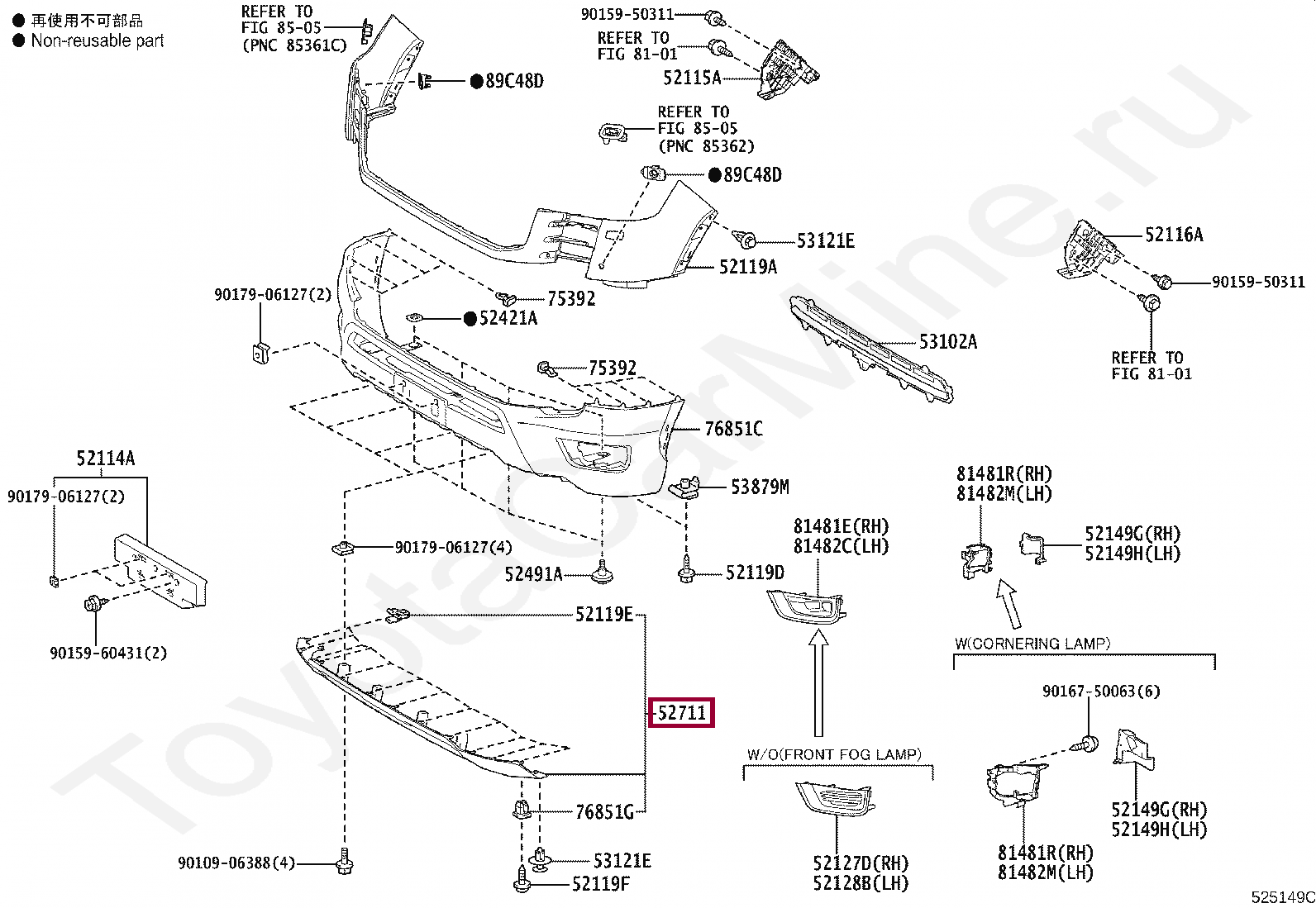 Запчасти Тойота: MOULDING, FRONT BUMPER (5271160120C1)