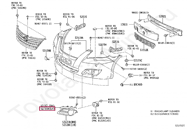 Запчасти Тойота: MOULDING, FRONT BUMPER SIDE, LH (5271306020)