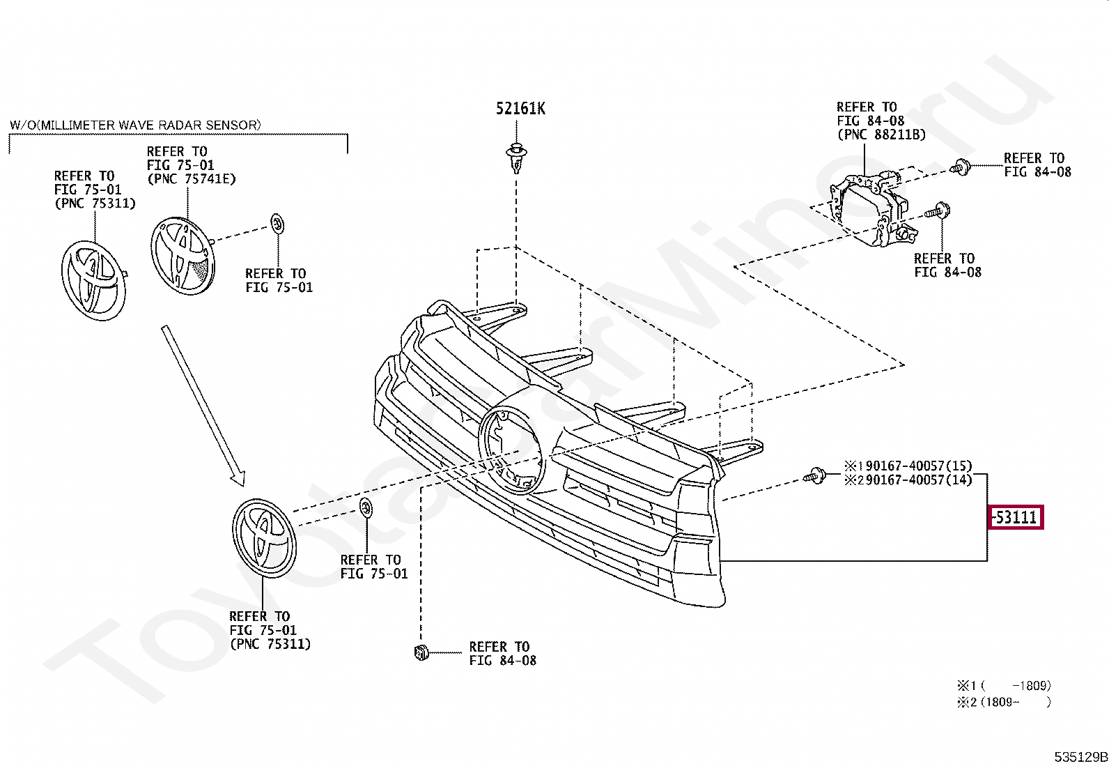 Запчасти Тойота: GRILLE, RADIATOR (531010E240)