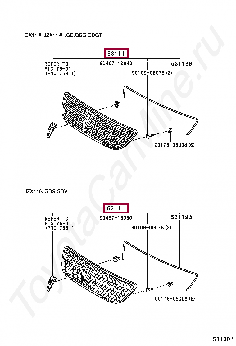 Запчасти Тойота: GRILLE, RADIATOR (5310122590)