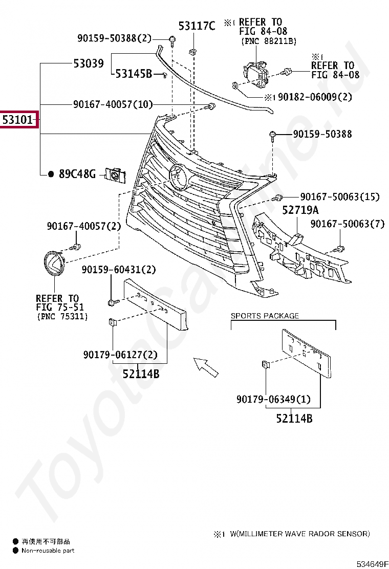 Запчасти Тойота: GRILLE SUB-ASSY, RADIATOR (53101WQ040)