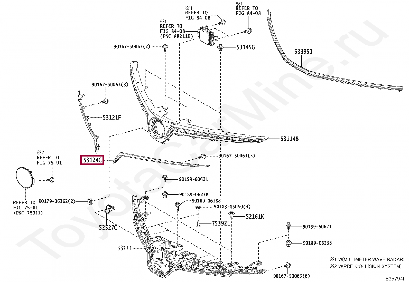 Запчасти Тойота: MOULDING, RADIATOR GRILLE, UPPER LH (5312402440)