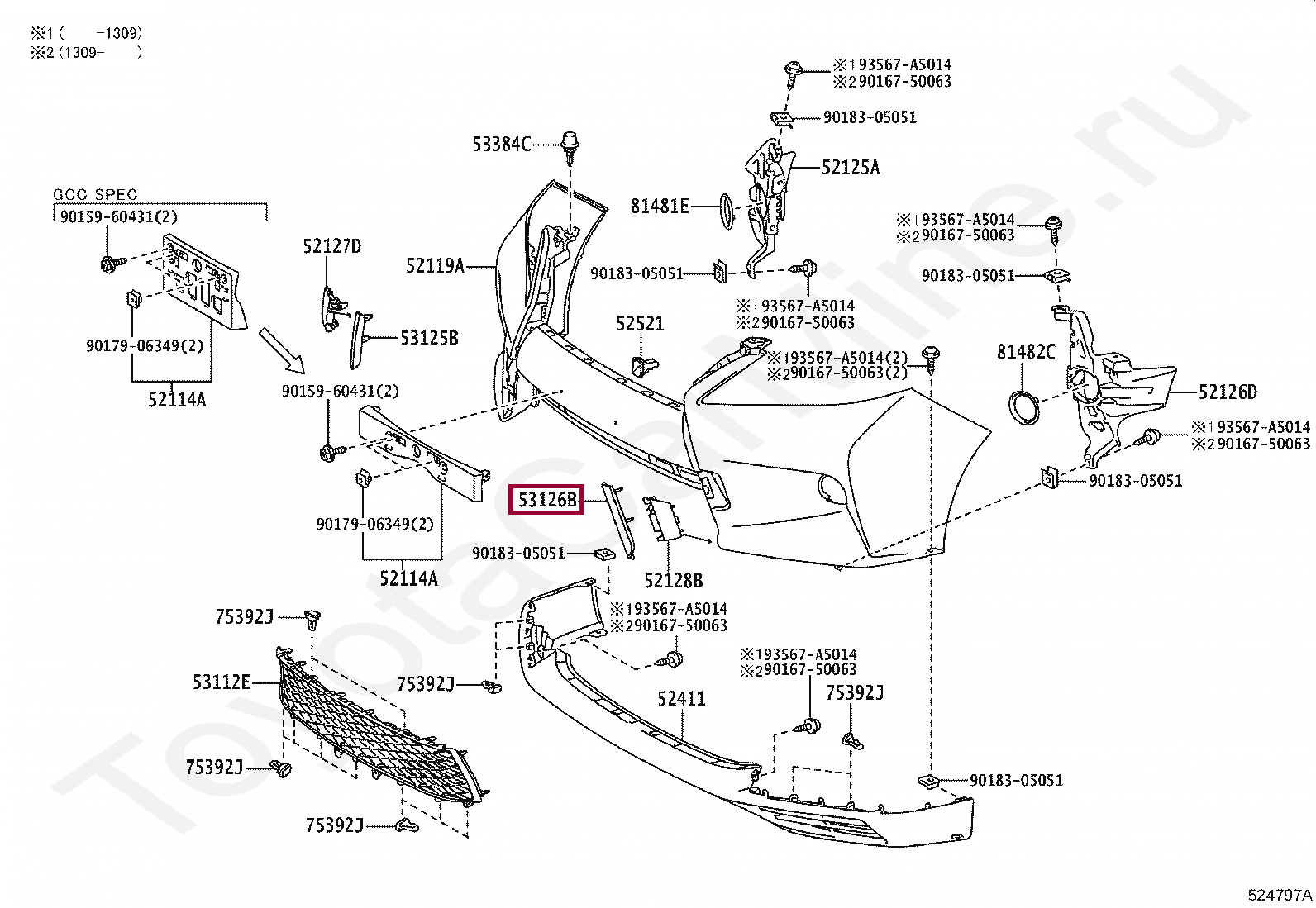 Запчасти Тойота: MOULDING, RADIATOR GRILLE, CENTER LH (5312648110)