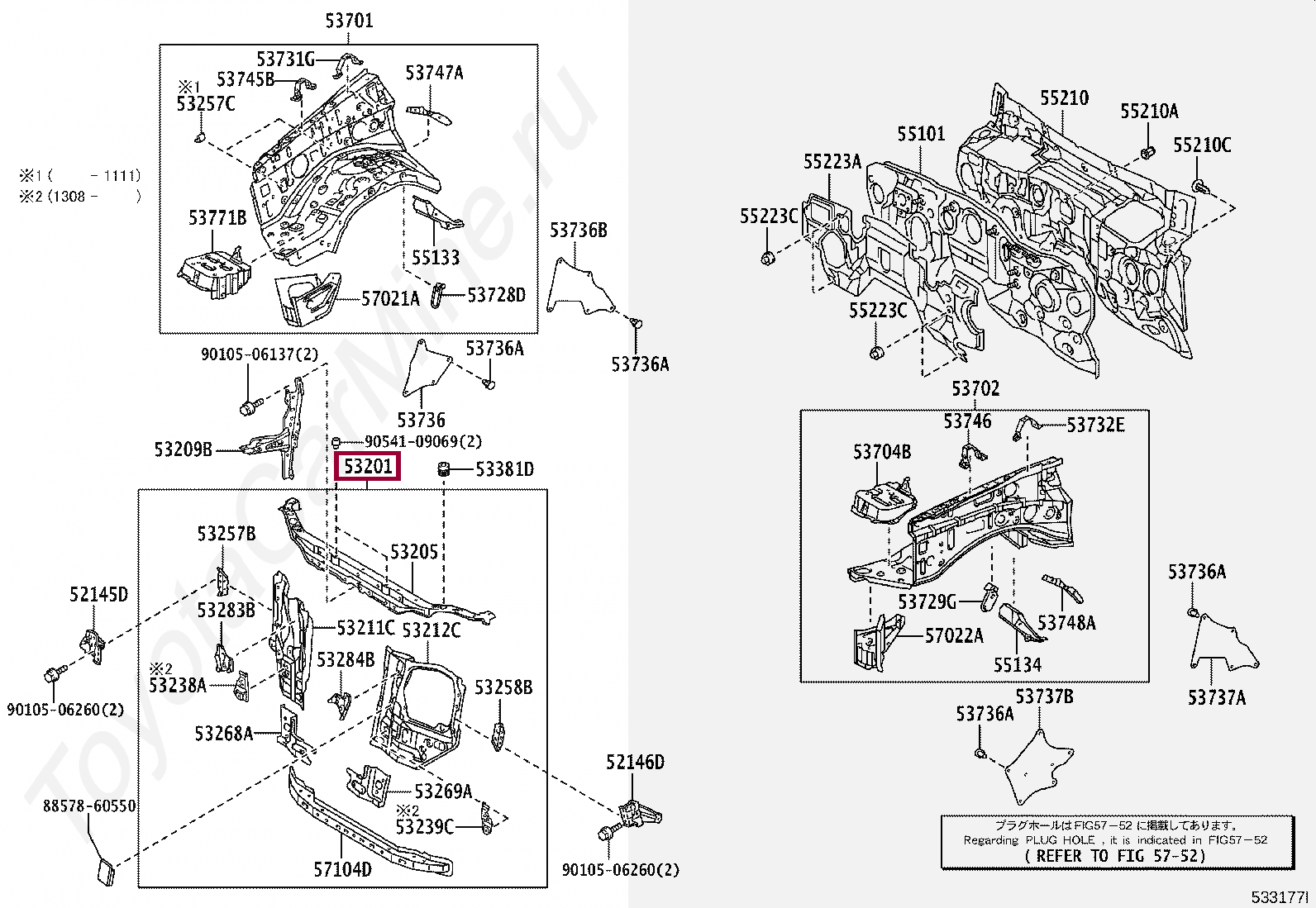 Запчасти Тойота: SUPPORT SUB-ASSY, RADIATOR (5320160290)