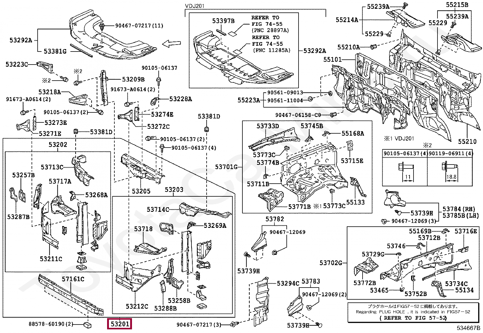 Запчасти Тойота: SUPPORT SUB-ASSY, RADIATOR (5320160310)