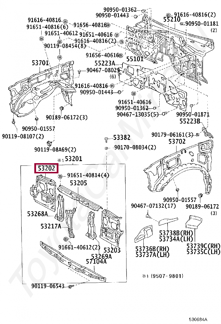 Запчасти Тойота: SUPPORT SUB-ASSY, RADIATOR, RH (5320260102)