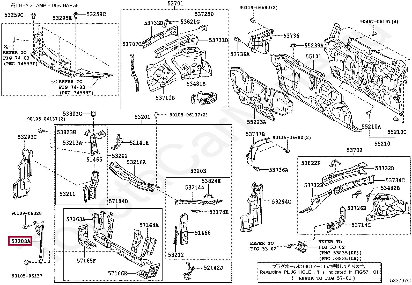 Запчасти Тойота: SUPPORT SUB-ASSY, HOOD LOCK (5320833070)