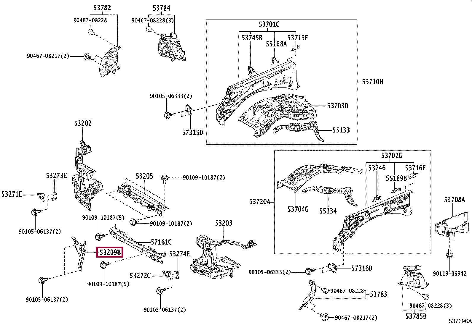 Запчасти Тойота: BRACE SUB-ASSY, HOOD LOCK SUPPORT (5320960210)