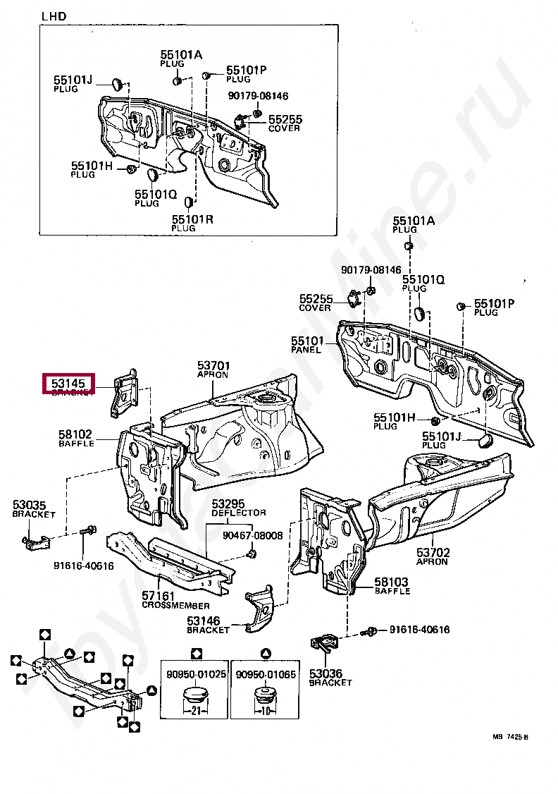 Запчасти Тойота: BRACKET,RADIATOR GRILLE MOUNTING, RH (5325114050)