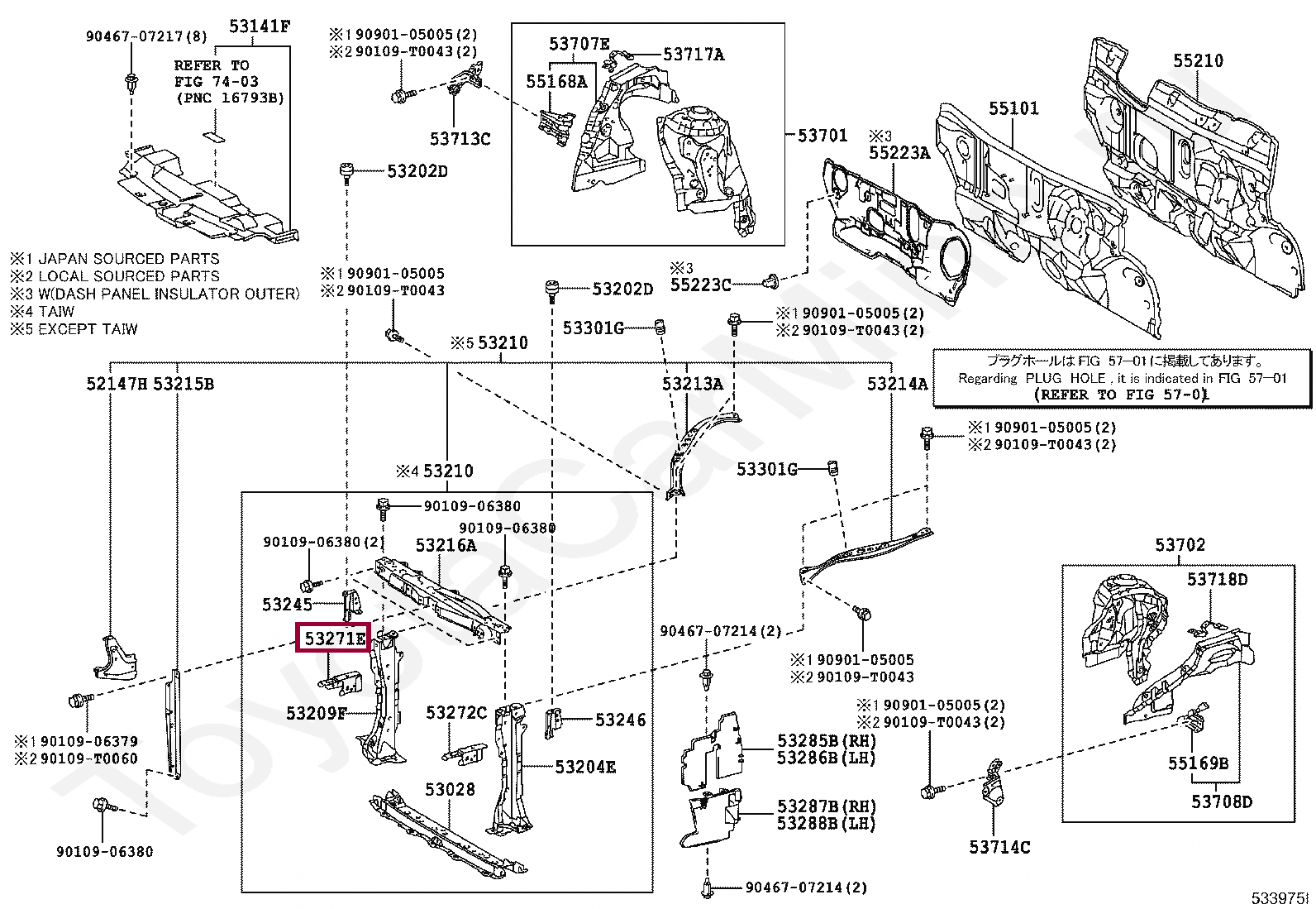 Запчасти Тойота: BRACKET, HEADLAMP MOUNTING, RH (532710D040)