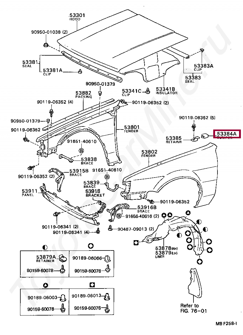 Запчасти Тойота: BUMPER, FENDER TO HOOD (5338414030)