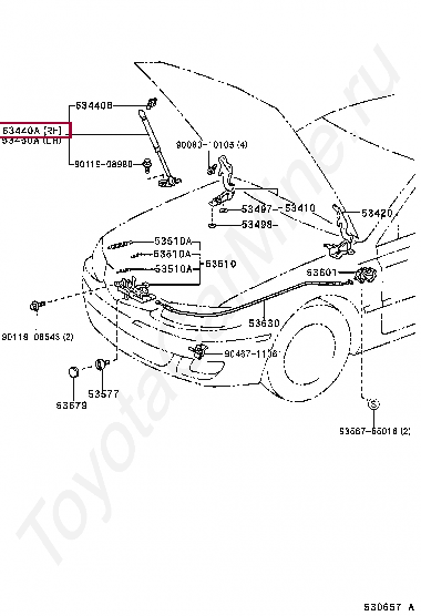 Запчасти Тойота: SUPPORT ASSY, HOOD, RH (5344009050)