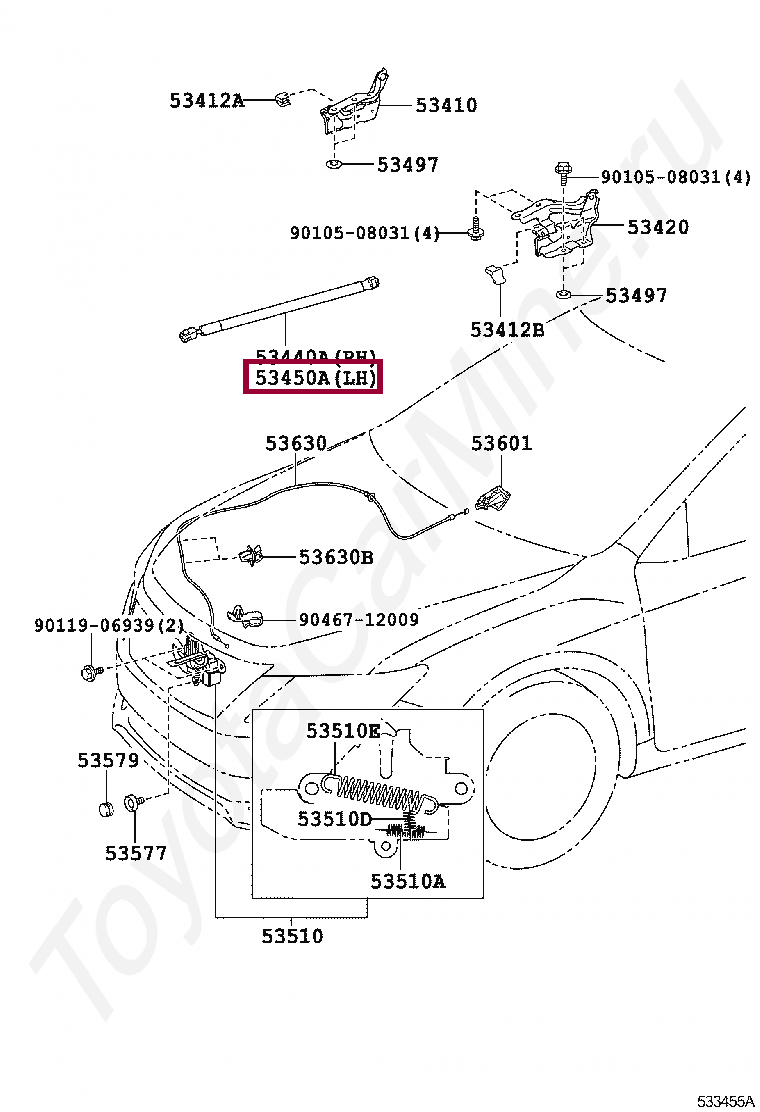 Запчасти Тойота: Амортизатор капота (5345006100)