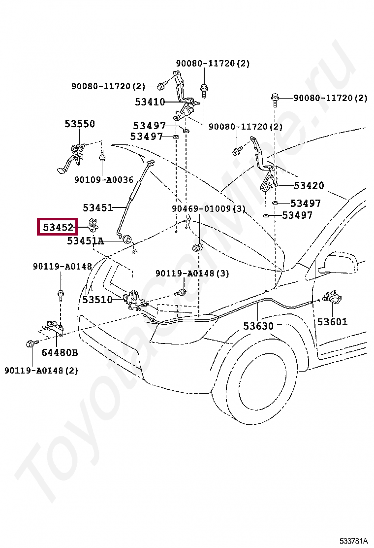 Запчасти Тойота: HOLDER, HOOD STAY (5345242020)