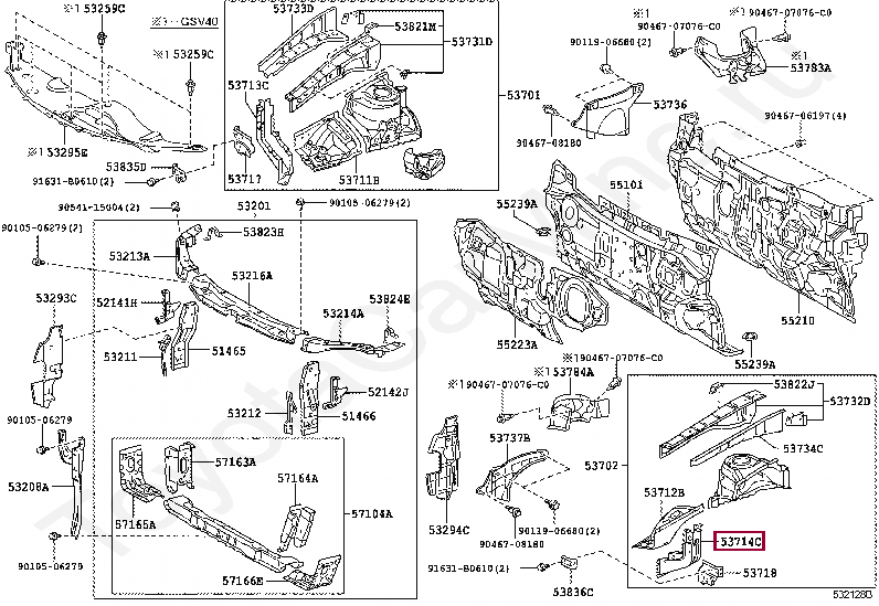 Запчасти Тойота: EXTENSION, FRONT FENDER APRON, FRONT LH (5371433020)
