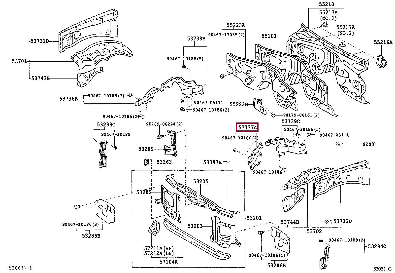Запчасти Тойота: SEAL, FRONT FENDER APRON TO FRAME, NO.1 LH (5373760070)
