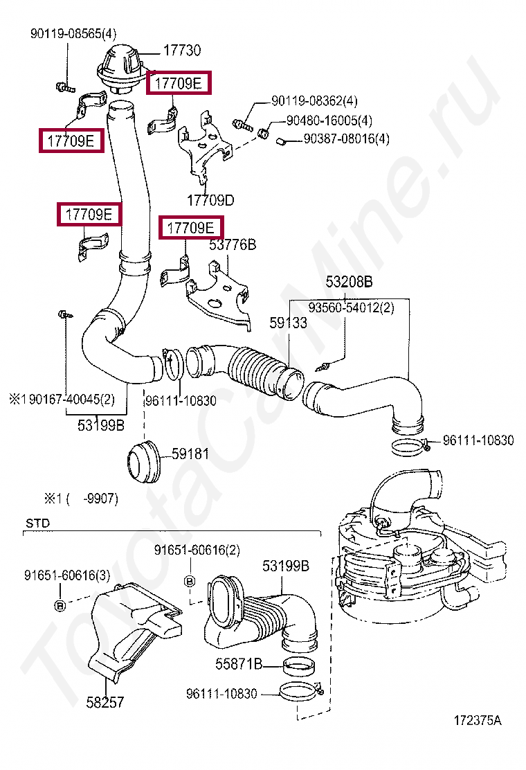 Запчасти Тойота: BRACKET, AIR CLEANER INLET, NO.2 (5377360020)