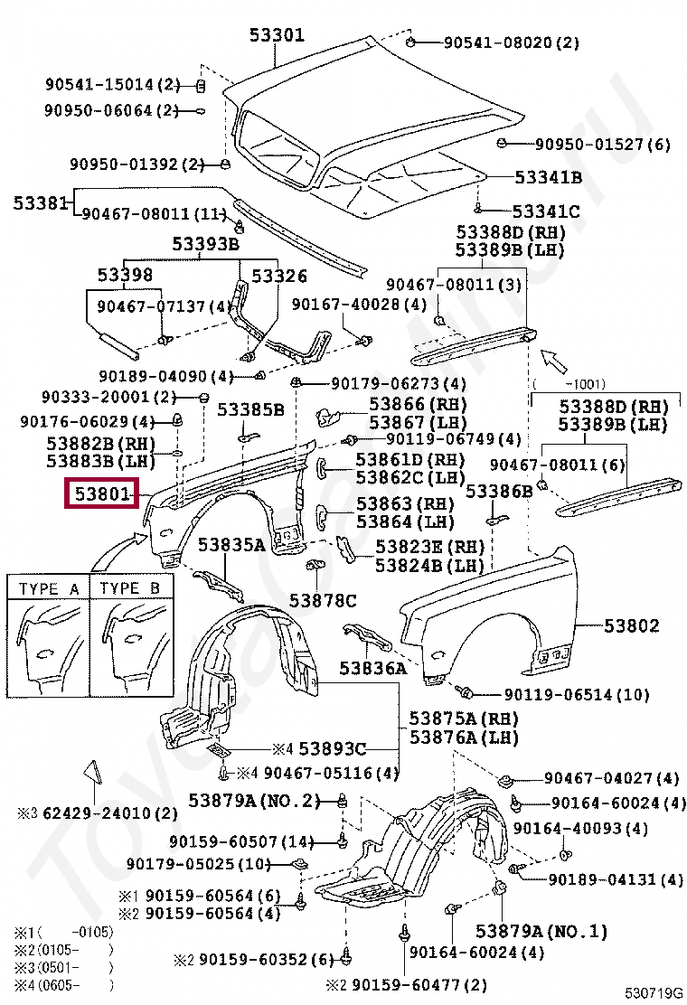 Запчасти Тойота: FENDER SUB-ASSY, FRONT RH (5380140020)