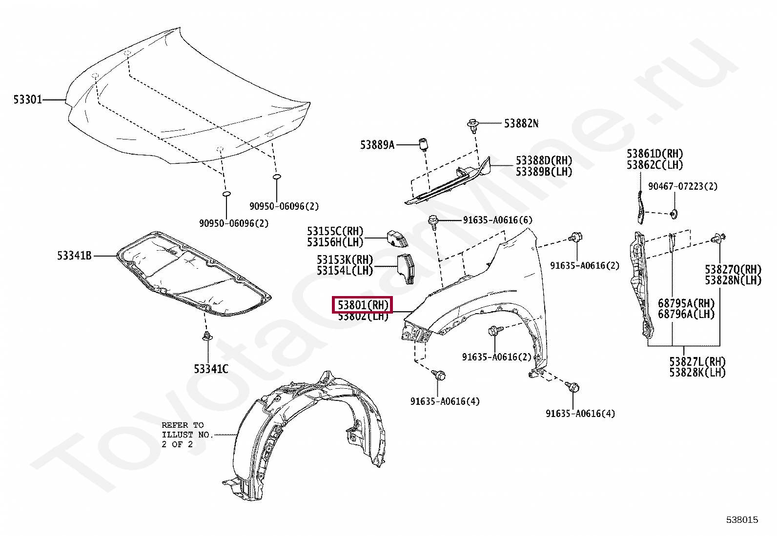 Запчасти Тойота: FENDER SUB-ASSY, FRONT RH (5380178020)