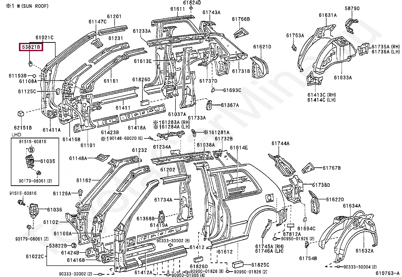 Запчасти Тойота: BRACKET, FRONT FENDER, REAR LH (5382116010)