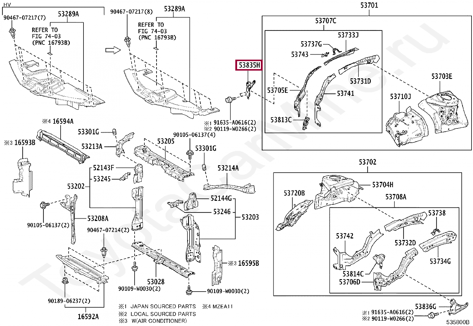 Запчасти Тойота: BRACE, FRONT FENDER TO EXTENSION, RH (5383502050)