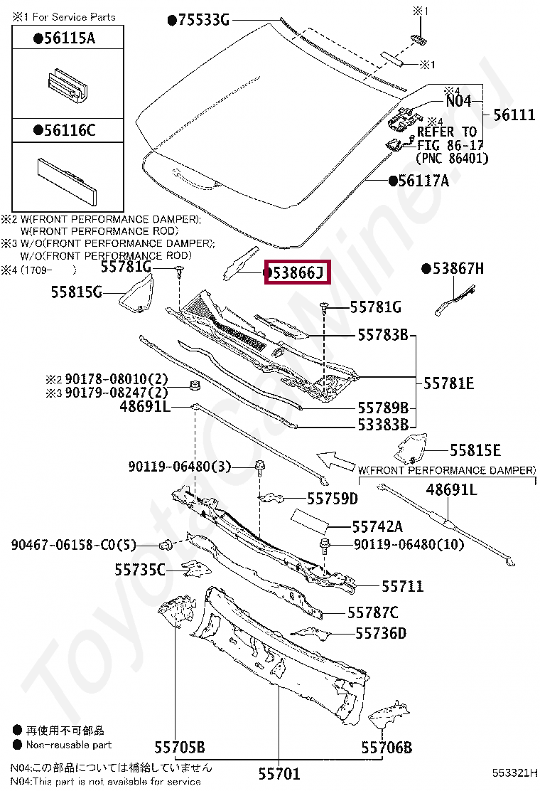 Запчасти Тойота: SEAL, FRONT FENDER TO COWL SIDE, RH (5386678020)