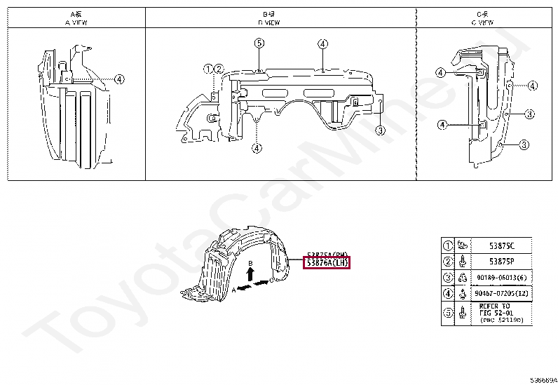 Запчасти Тойота: LINER, FRONT FENDER, LH (5387652041)