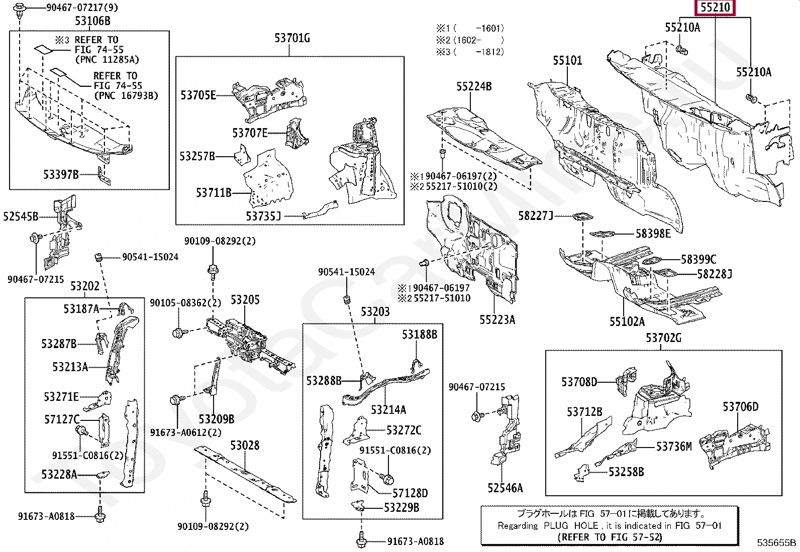 Запчасти Тойота: INSULATOR ASSY, DASH PANEL (5521058060)