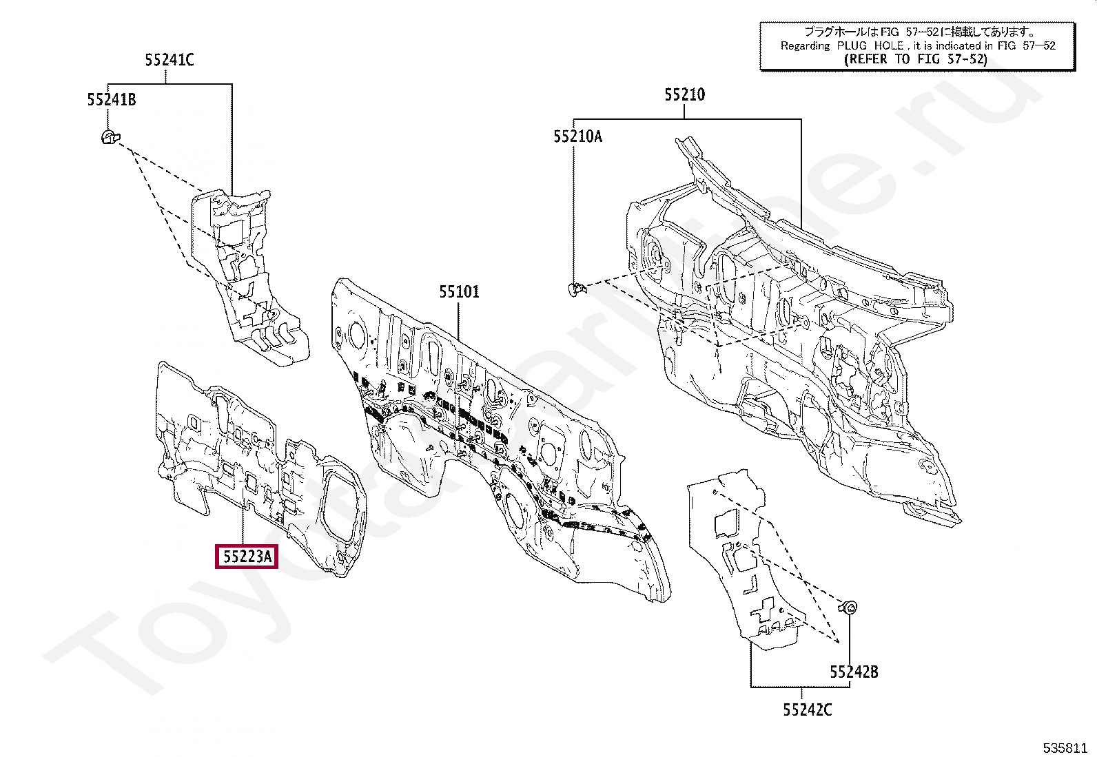 Запчасти Тойота: INSULATOR, DASH PANEL, OUTER (552230R070)