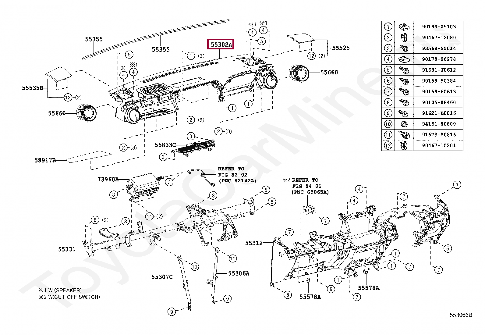 Запчасти Тойота: PANEL SUB-ASSY, INSTRUMENT, UPPER (5530242905C0)