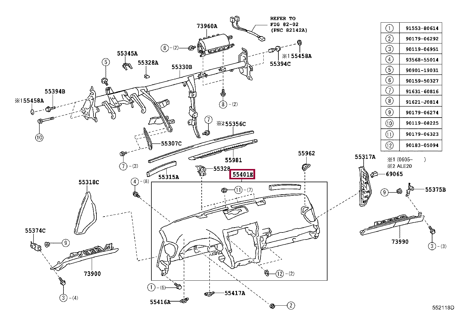 Запчасти Тойота: PAD SUB-ASSY, INSTRUMENT PANEL SAFETY (5540053902)
