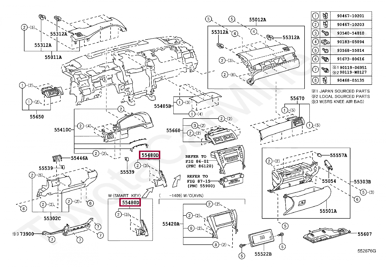 Запчасти Тойота: PANEL ASSY, INSTRUMENT PANEL FINISH, LWR (5548033140C0)
