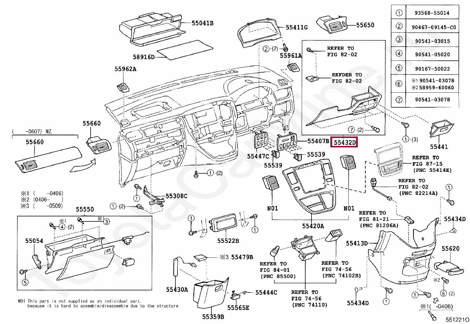 Запчасти Тойота: PANEL, INSTRUMENT PANEL FINISH, LOWER NO.1 (5548058010B0)