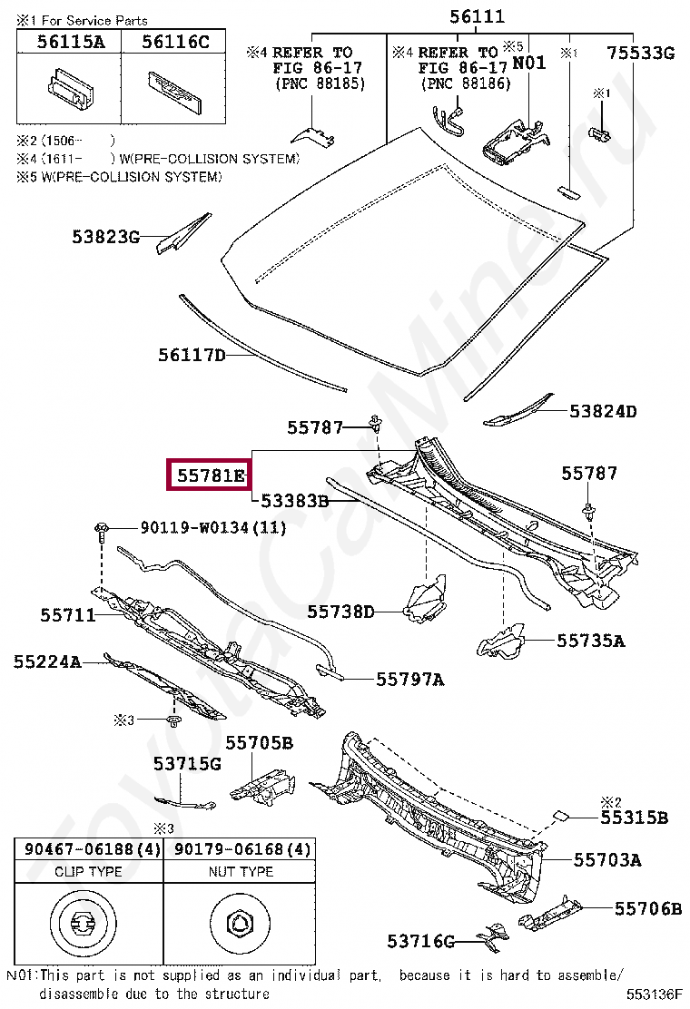Запчасти Тойота: LOUVER SUB-ASSY, COWL TOP VENTILATOR (5570802610)