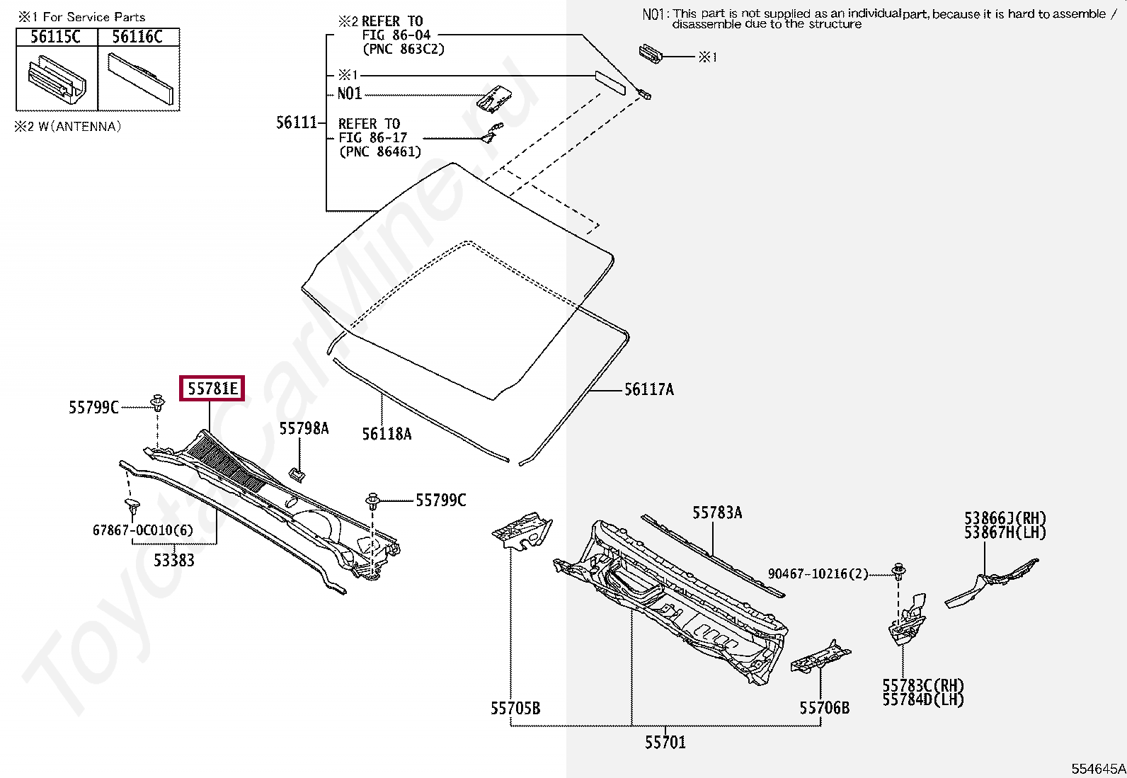Запчасти Тойота: LOUVER SUB-ASSY, COWL TOP VENTILATOR (557080K350)