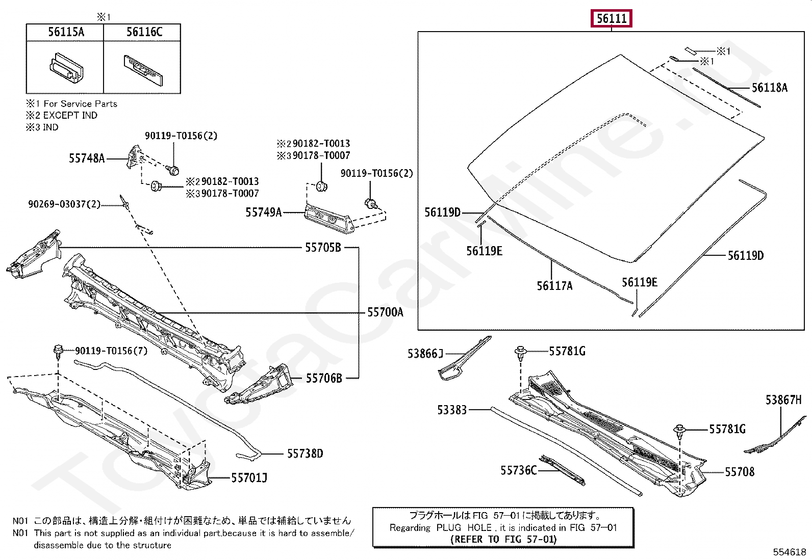 Запчасти Тойота: GLASS, WINDSHIELD (561010K250)