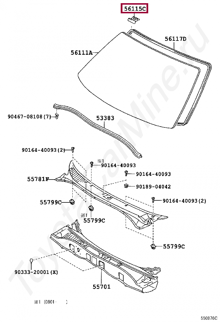 Запчасти Тойота: STOPPER, WINDSHIELD GLASS (5611526010)
