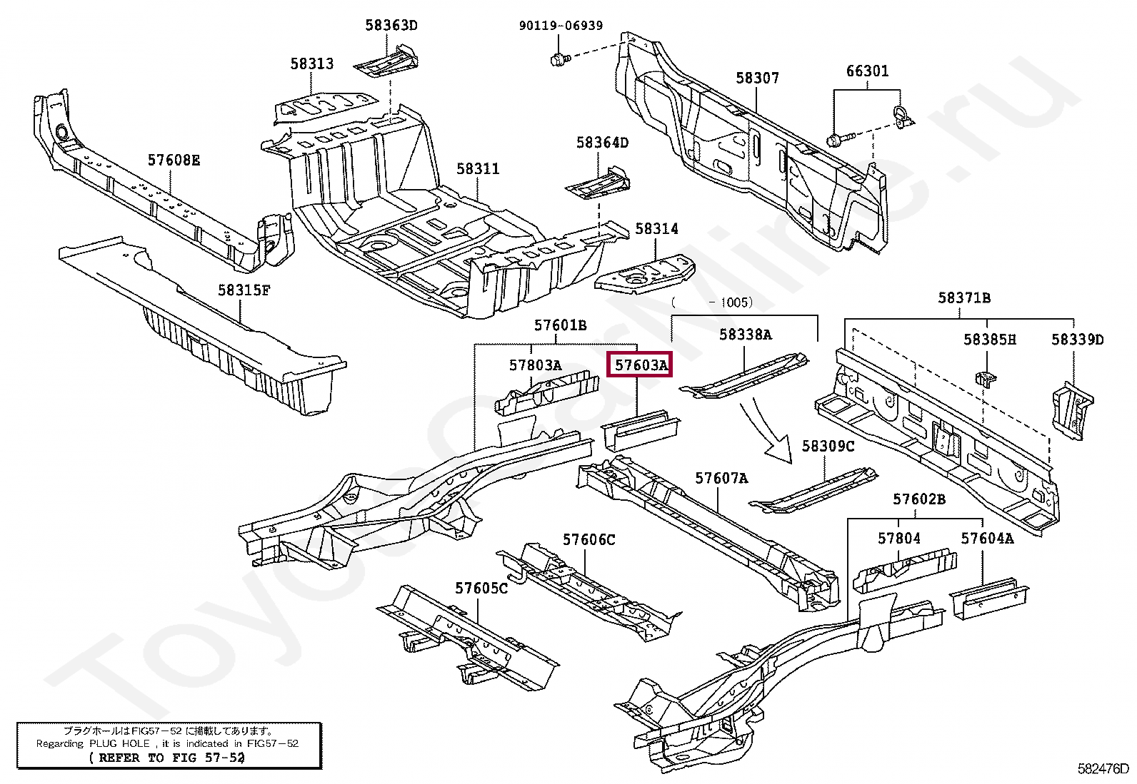 Запчасти Тойота: MEMBER SUB-ASSY, REAR FLOOR SIDE, REAR RH (5760342021)