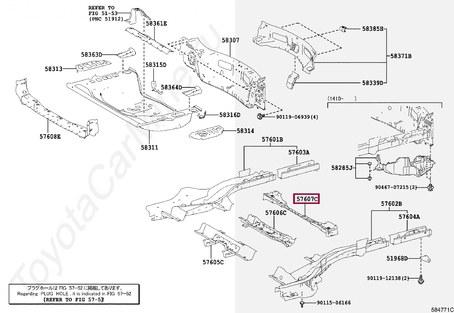 Запчасти Тойота: MEMBER SUB-ASSY, REAR FLOOR CROSS, NO.3 (5760742070)