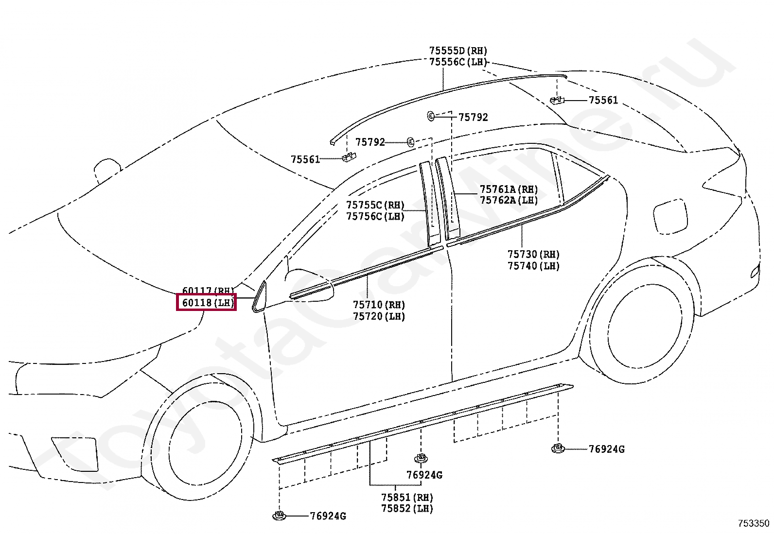 Запчасти Тойота: COVER SUB-ASSY, FRONT PILLAR, UPR LH (6011802140)