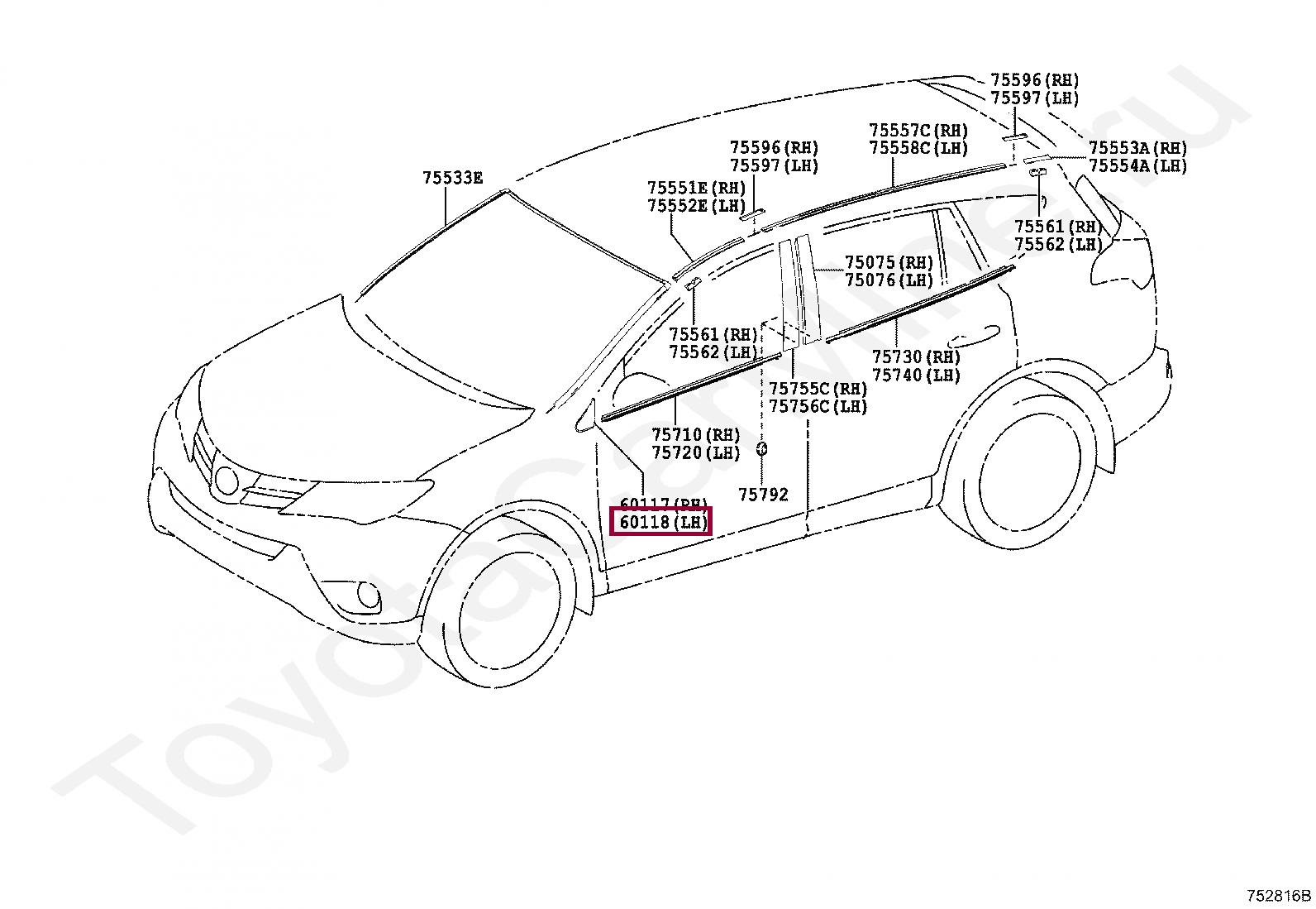 Запчасти Тойота: COVER SUB-ASSY, FRONT PILLAR, UPR LH (601180R030)