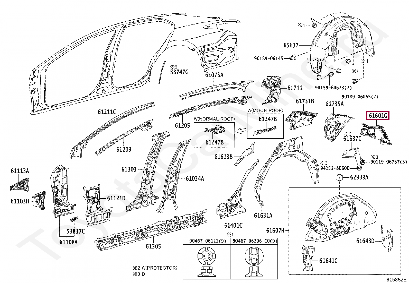 Запчасти Тойота: PANEL SUB-ASSY, REAR BODY REAR SIDE, RH (6160133390)