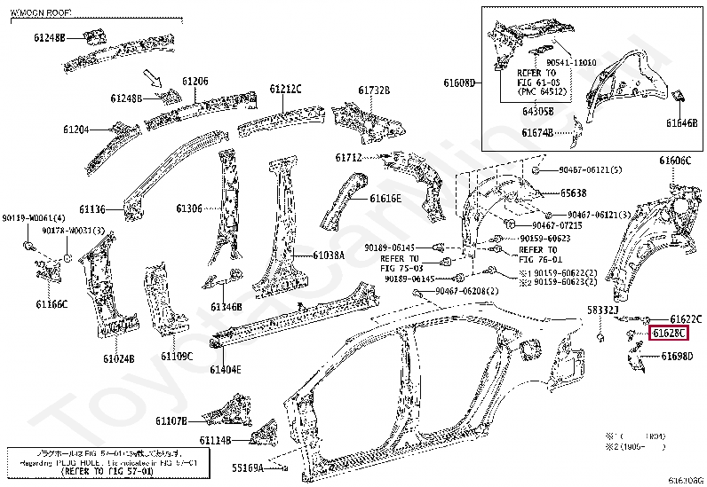 Запчасти Тойота: REINFORCEMENT, QUARTER INNER PANEL, LH (6162802140)